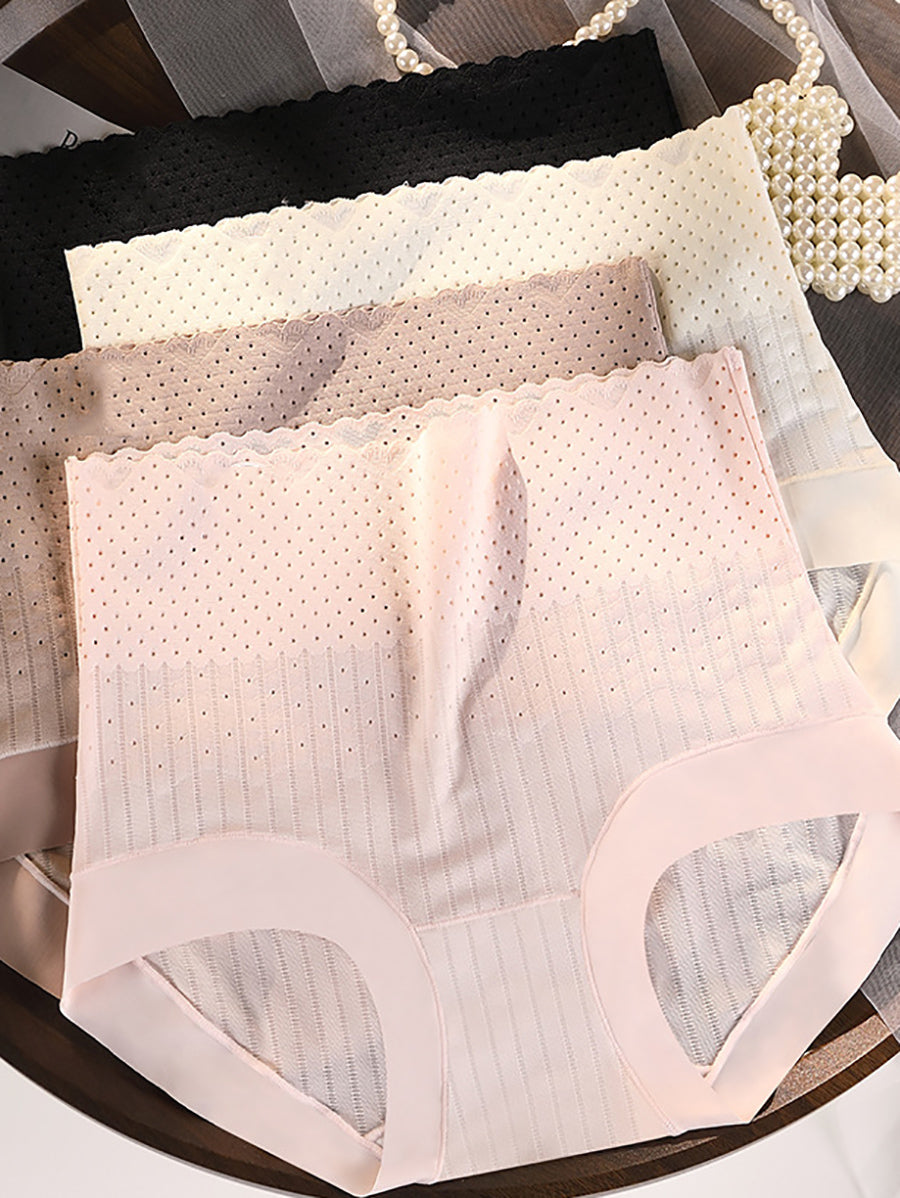 4 piezas de ropa interior de cintura alta de color puro para mujer de ...